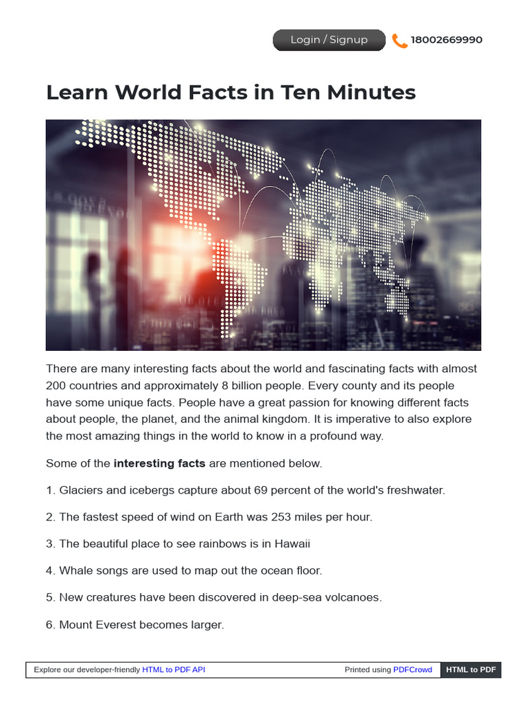 Fascinating World Facts to Explore | PDF | Earth