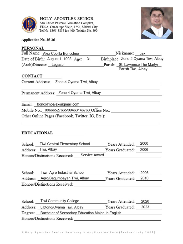 Application Form - 25-26-025 Edited | PDF | Love | Seminary