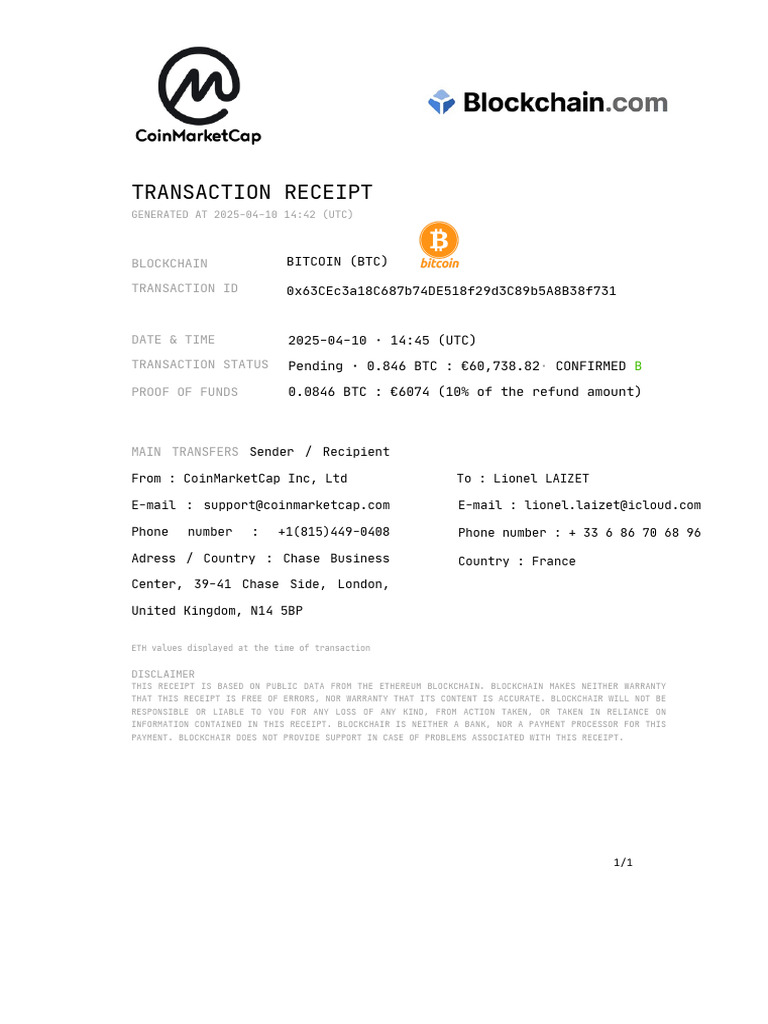 Bitcoin Withdrawal Receipt 6074-10 | PDF
