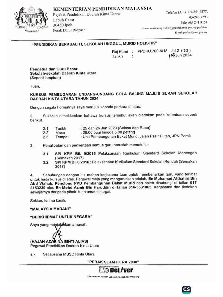 Kursus Pembugaran Undang Undang Bola Baling MSSD Kinta Utara Tahun | PDF