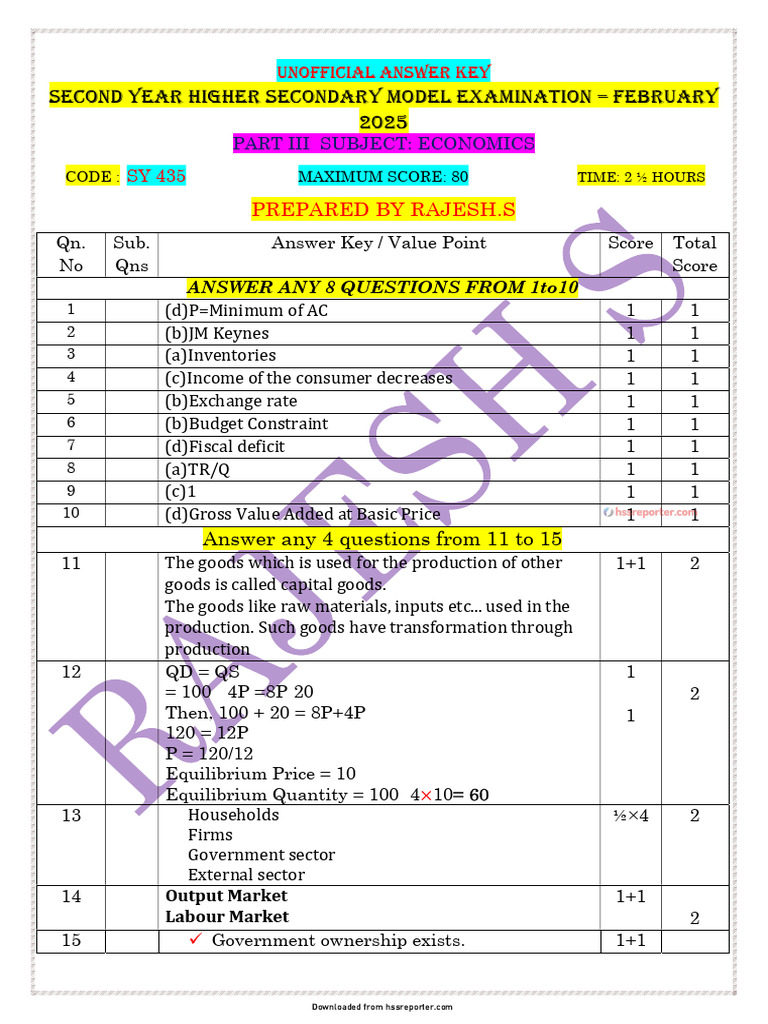 Plus Two Economics Answer Key March 2025 Hssreporter Com Pdf