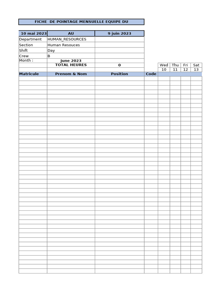 Timesheet New Template Team_June 2023 | PDF