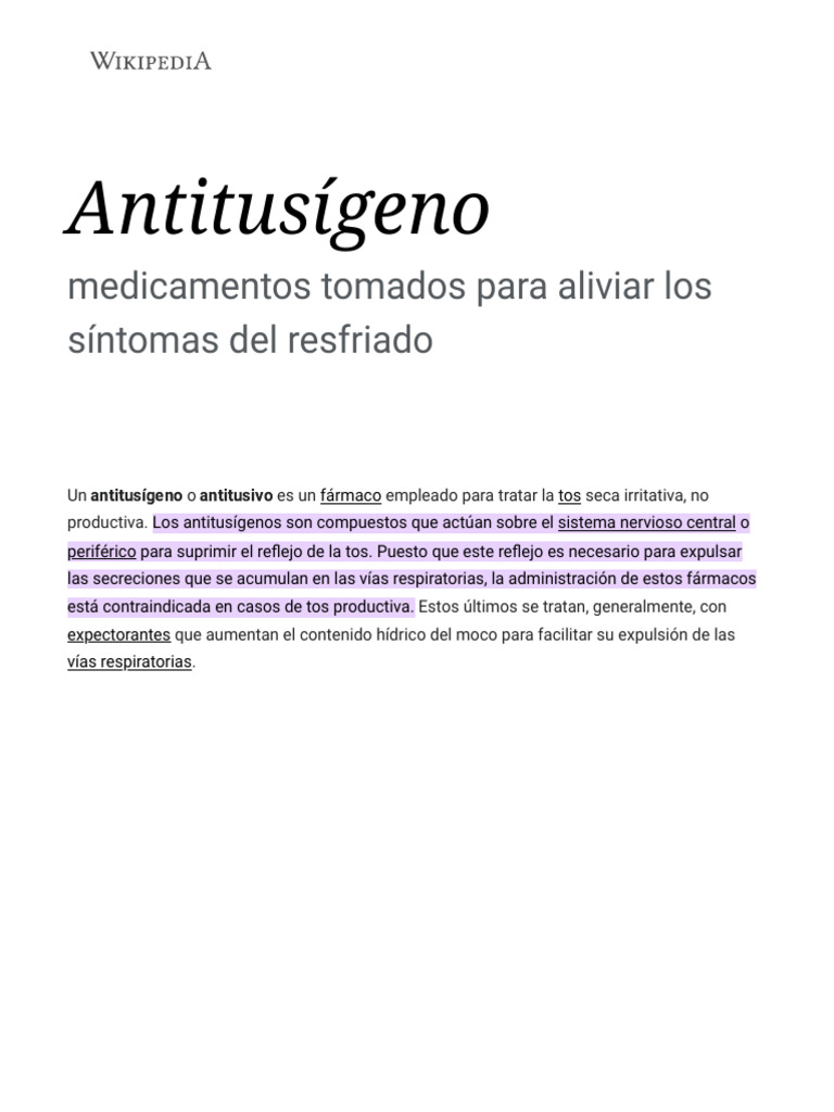 Antitusígeno - Wikipedia, La Enciclopedia Libre | PDF | Drogas | Tos