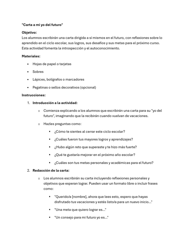 Carta a mi yo del futuro | PDF