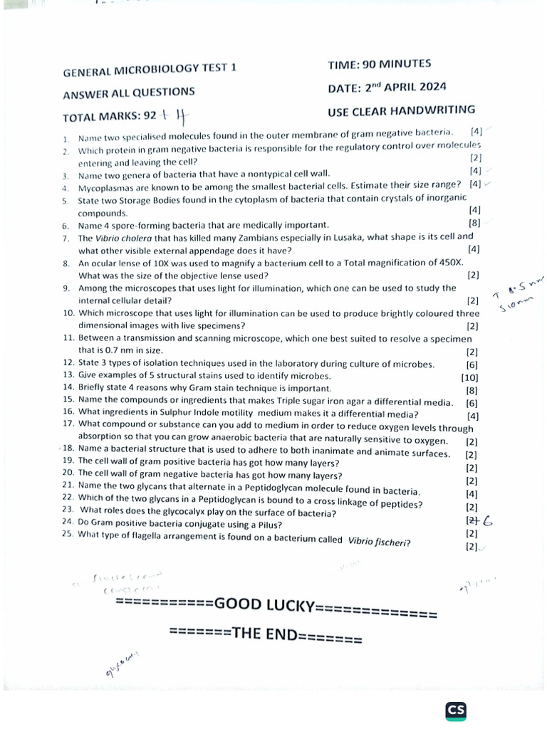 GENERAL MICROBIOLOGY TEST 1 2024 | PDF