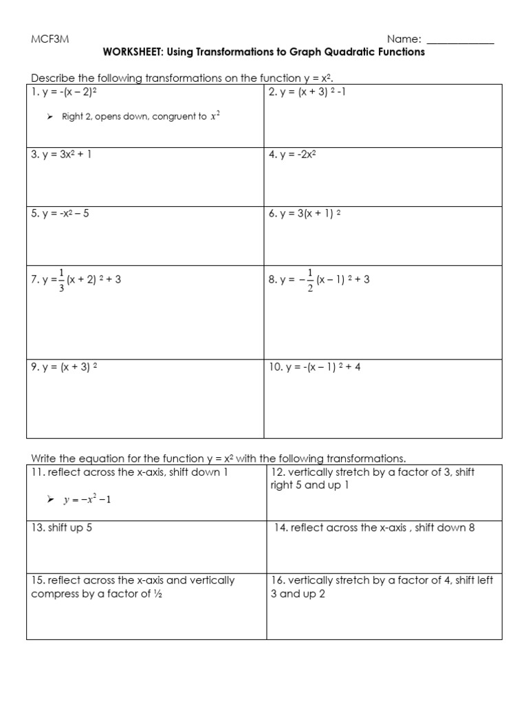 02 - Using Transformations To Graph Quadratics Removed | PDF ...