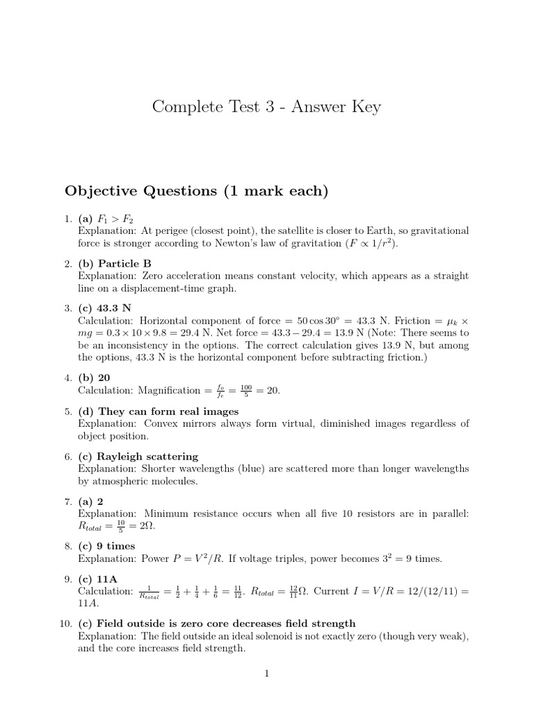 03 Complete - Test - 3 - Answers | PDF | Carbon | Force