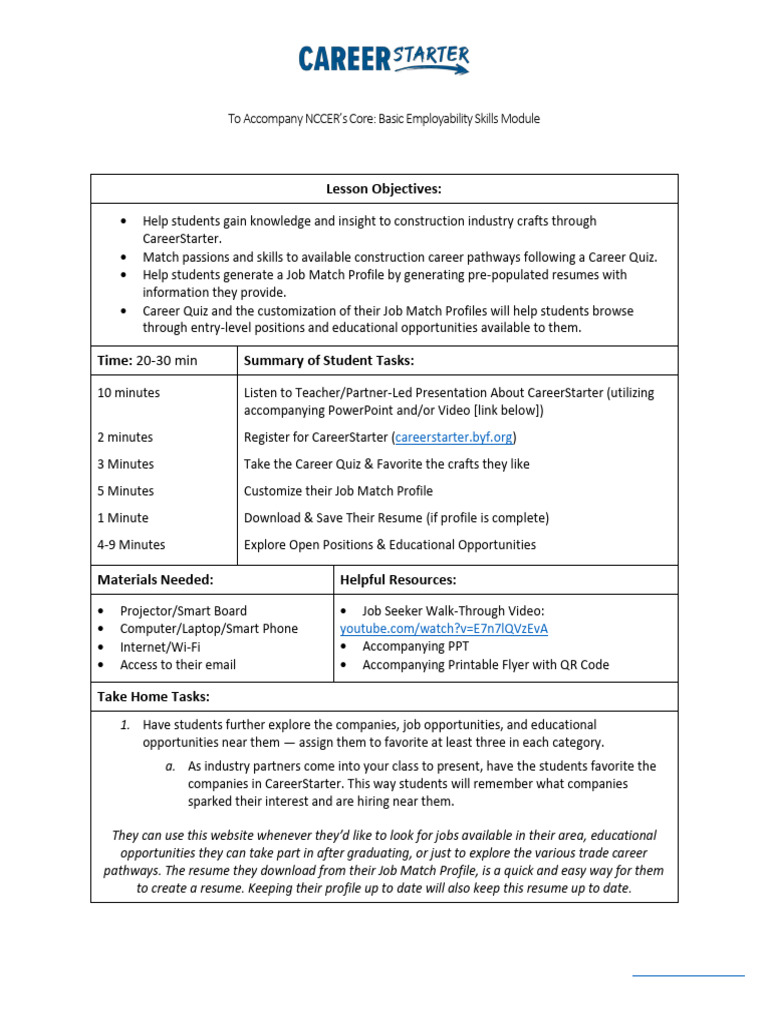 Instructor Guided Supplemental Lesson Plan Utilizing Careerstarter | PDF | Résumé | Computing