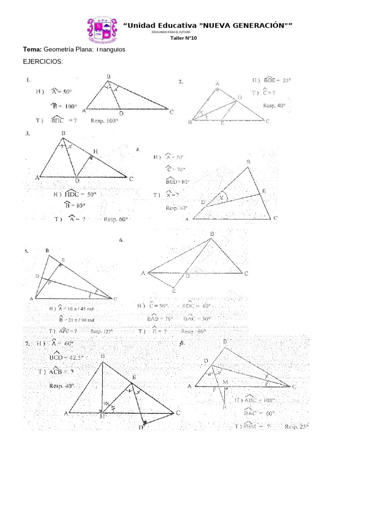 Taller 10. Geometría Plana - Triángulos | PDF