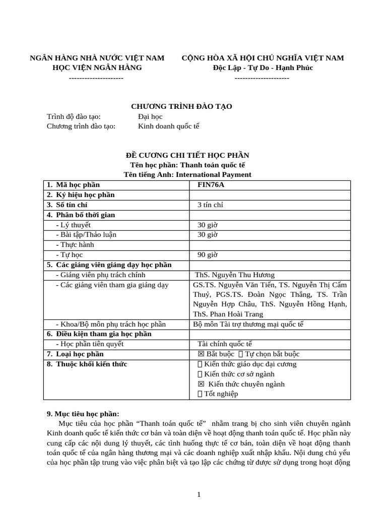 FIN76A Thanhtoanquocte KDQT | PDF