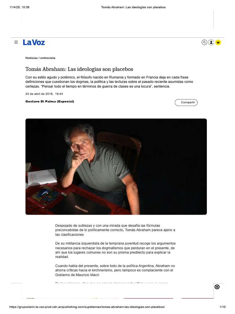 Tomás Abraham_ Las ideologías son placebos | PDF | Política del ala ...
