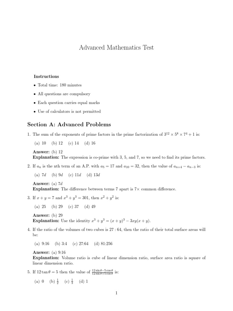 Maths Test 2 With Answers | PDF | Interest | Area