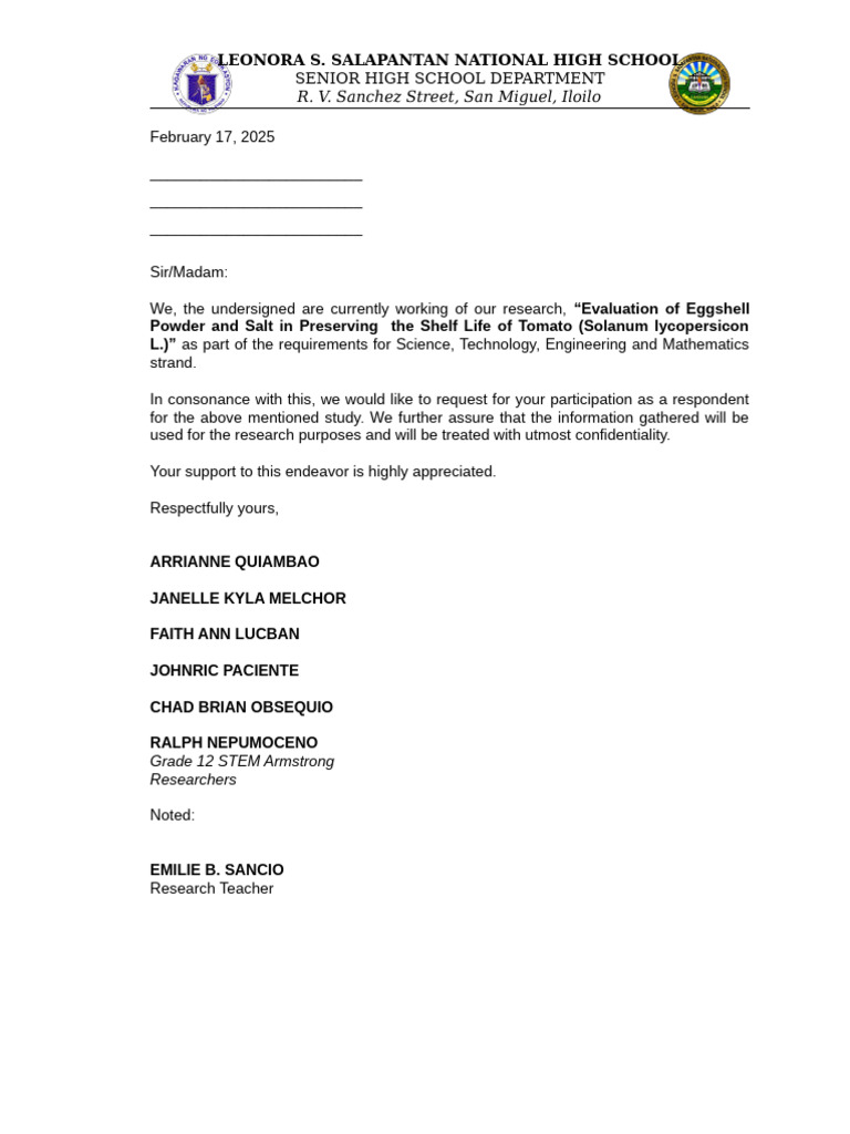 Letter to Research Respondents | PDF