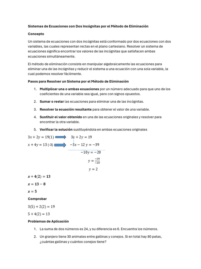Sistemas de Ecuaciones Con Dos Incógnitas Por El Método de Eliminación ...
