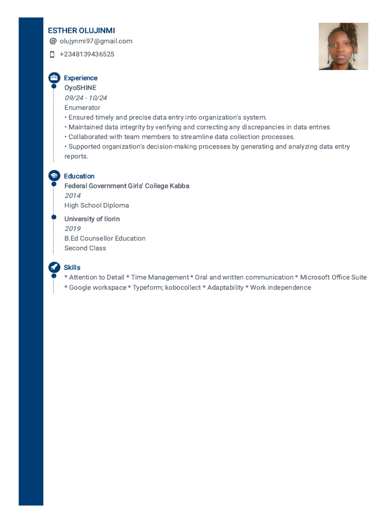 Data Entry CV - Esther O | PDF
