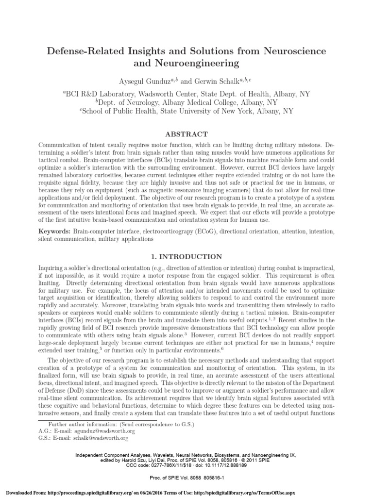 Aysegul Gunduz and Gerwin Schalk Defense Related Insights and Solutions From Neuroscience and ...