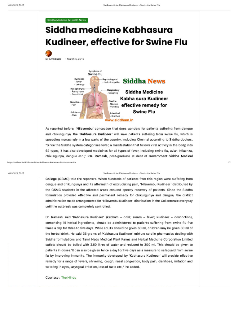Siddha medicine Kabhasura Kudineer, effective for Swine Flu | PDF ...