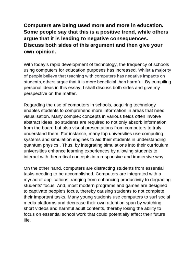 Pros and Cons of Computers in Education | PDF