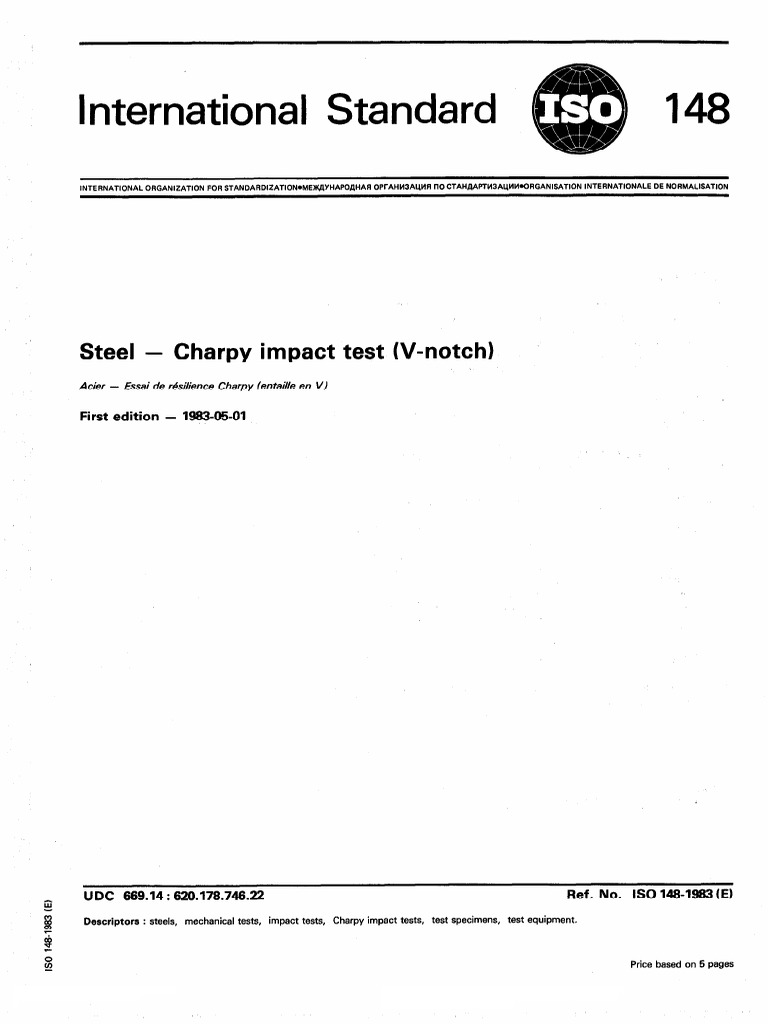 ISO 148 1983 Charpy Impact Test V-Notch | PDF | International ...