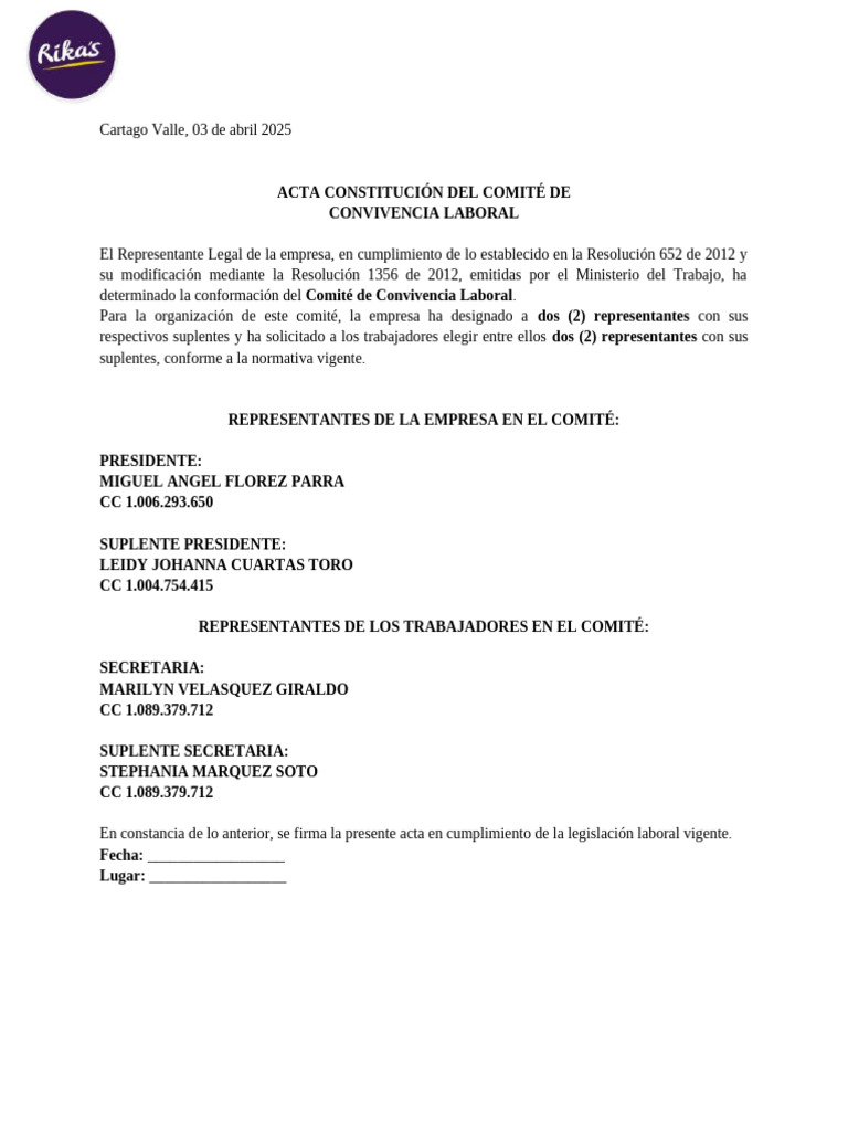 CONFORMACION COMITE DE CONVIVENCIA | PDF