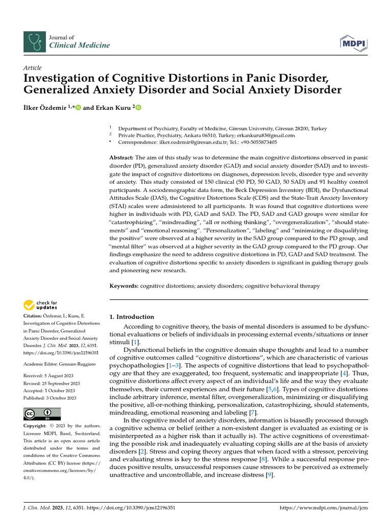 Investigation of Cognitive Distortions in Panic Di | PDF | Anxiety ...