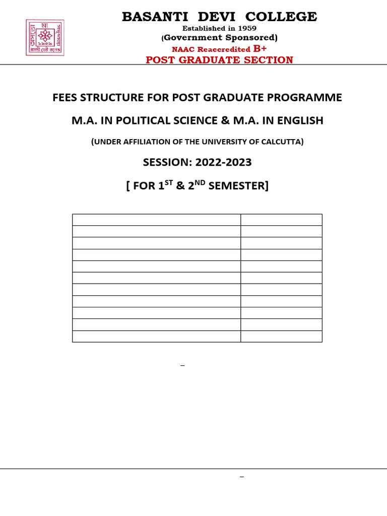PG Fees Structure 2022 | PDF