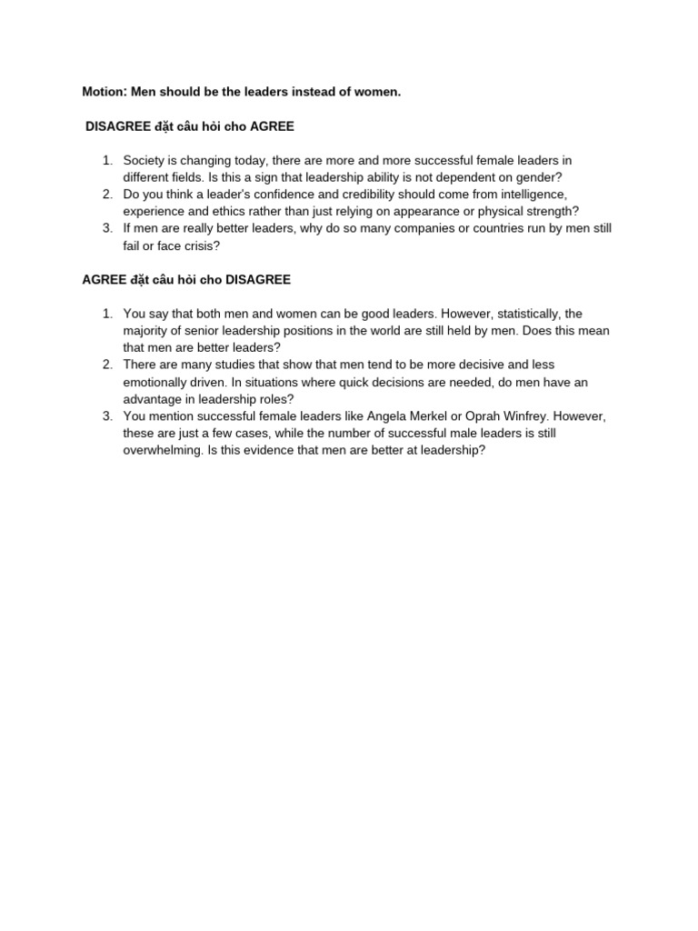 Gender and Leadership Debate: Men vs. Women | PDF