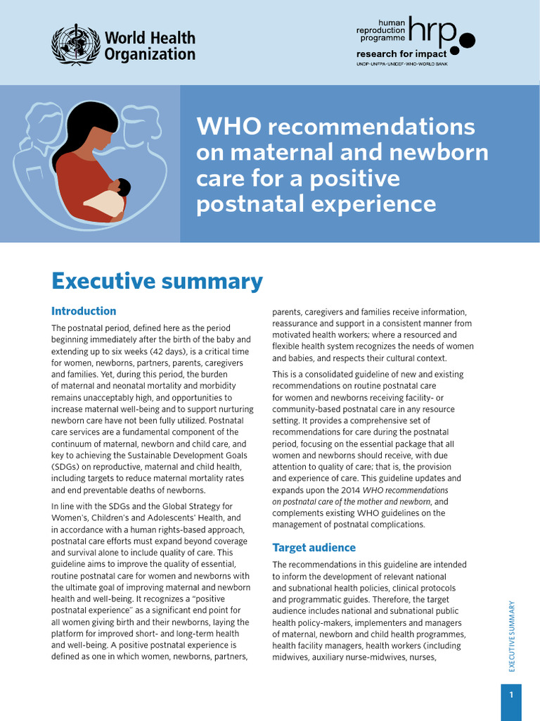 WHO Recommendations On Maternal and Newborn Care For A Positive ...