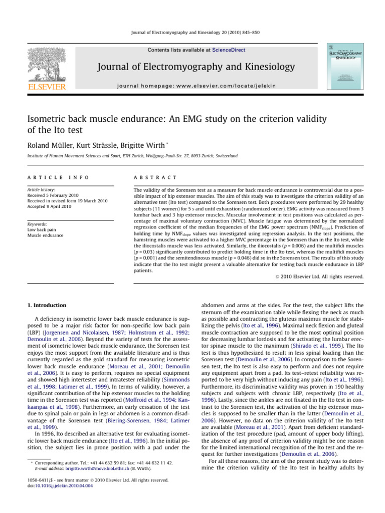 Validitas Ito Vs Biering Sorenson | PDF | Electromyography | Skeletal ...