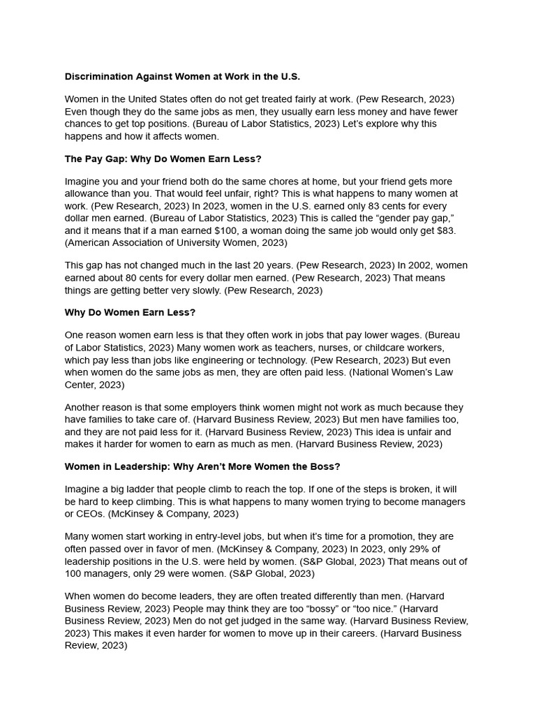 Discrimination against women at work in the US BORRADOR | PDF | Gender ...