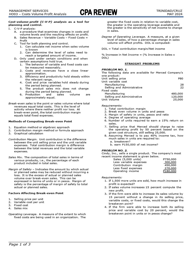 Cost-Volume-Profit Analysis Guide | PDF | Management Accounting | Economics
