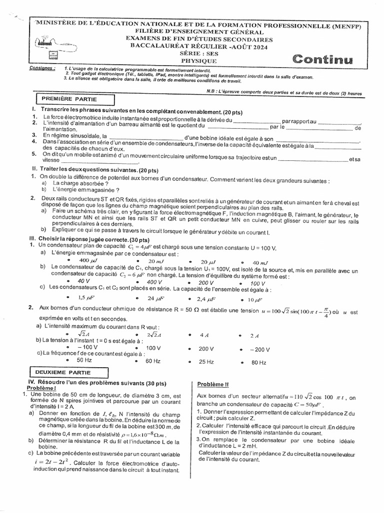 Physique 2024 Bacc | PDF