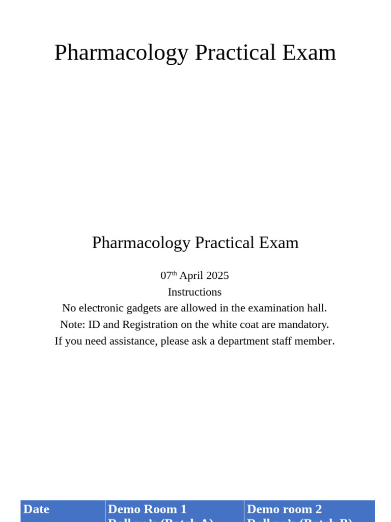 Pharmacology IInd Internal Practical Instructions April 2025 | PDF | Pharmacology | Pharmacy