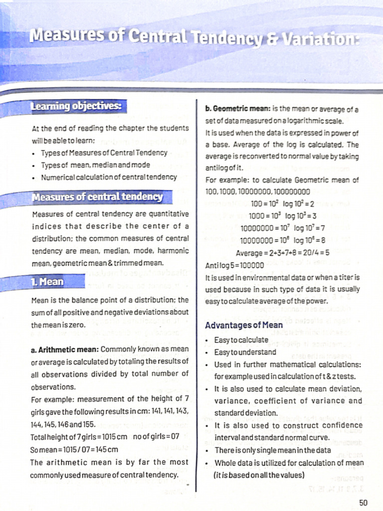 Measures of Central Tendency and Dispers | PDF