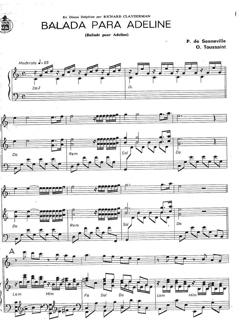BALADA PARA ADELINA - R. CLAYDERMAN-PIANO | PDF