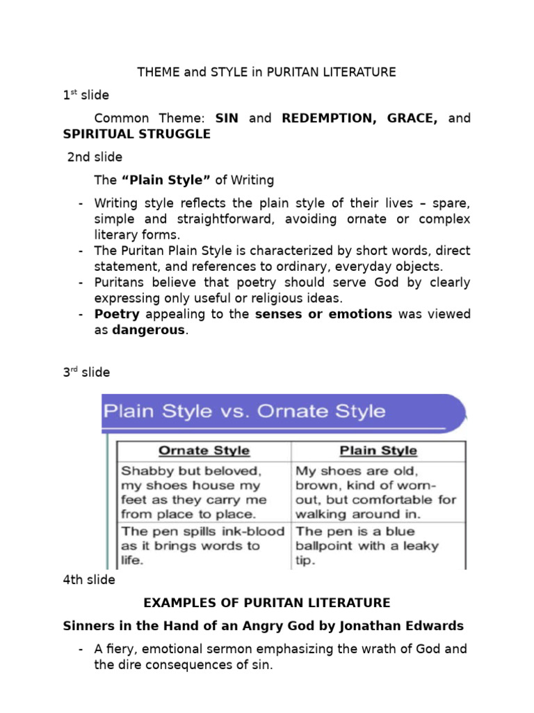 THEME and STYLE in PURITAN LITERATURE | PDF