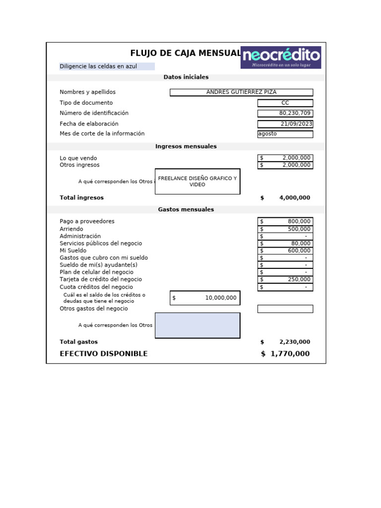 Flujo de Caja Mensual Detallado | PDF