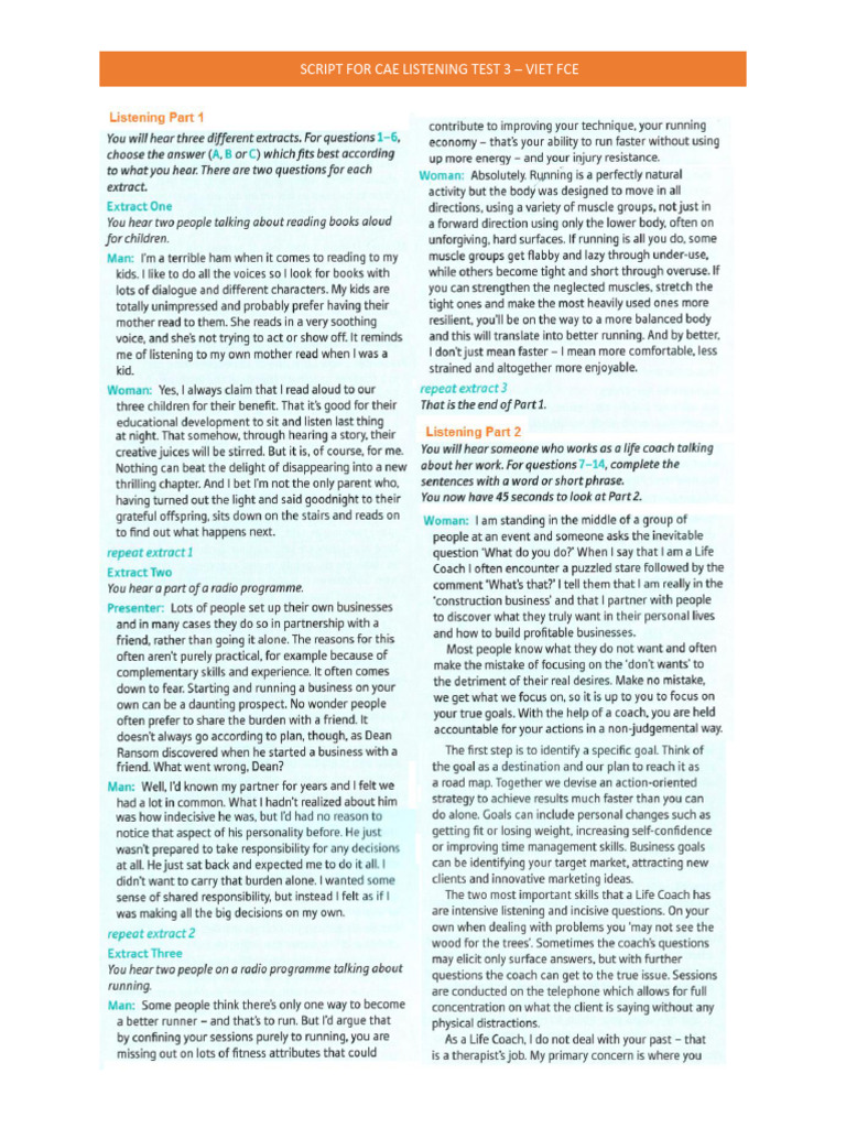 Script For CAE Listening Test 3 | PDF