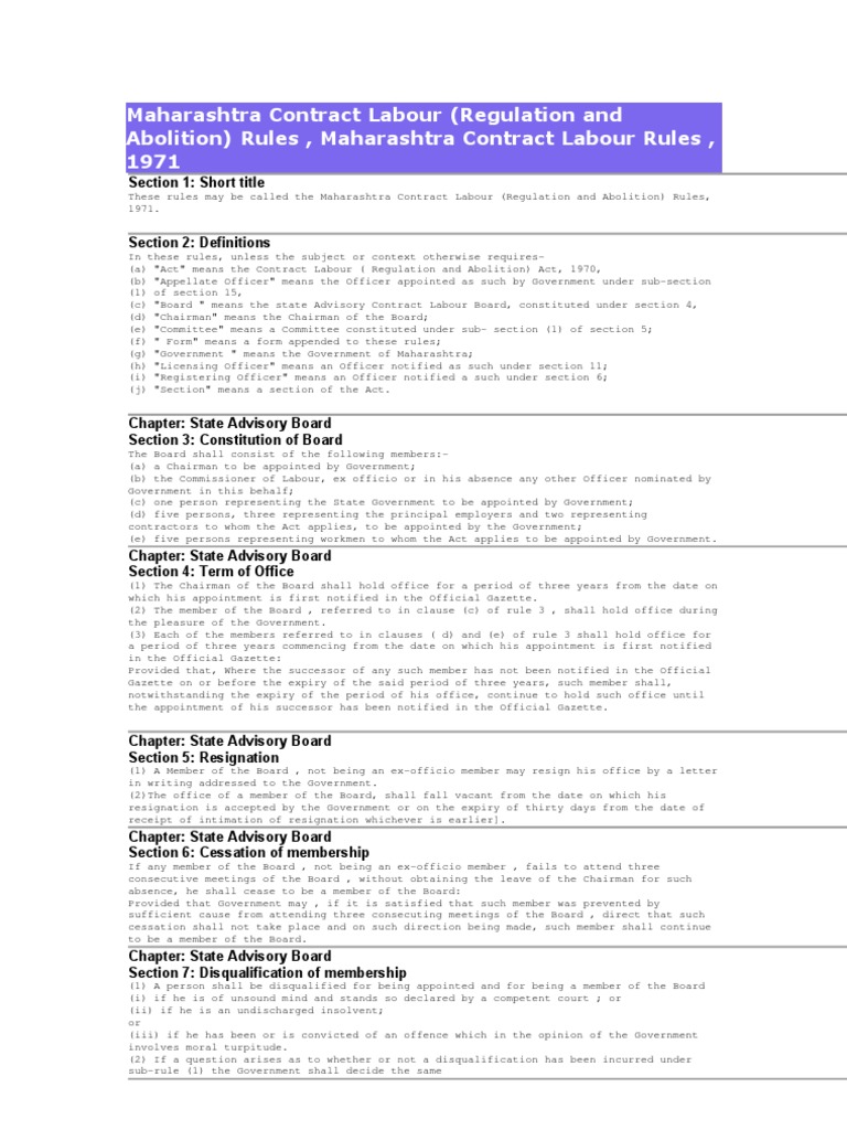 Maharashtra Contract Labour Rules 1971 | PDF | License | Wage