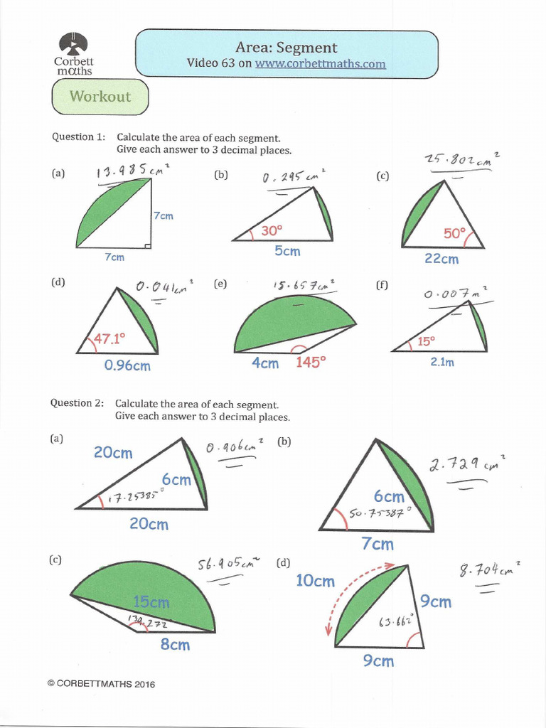 Area of A Segment Answers | PDF