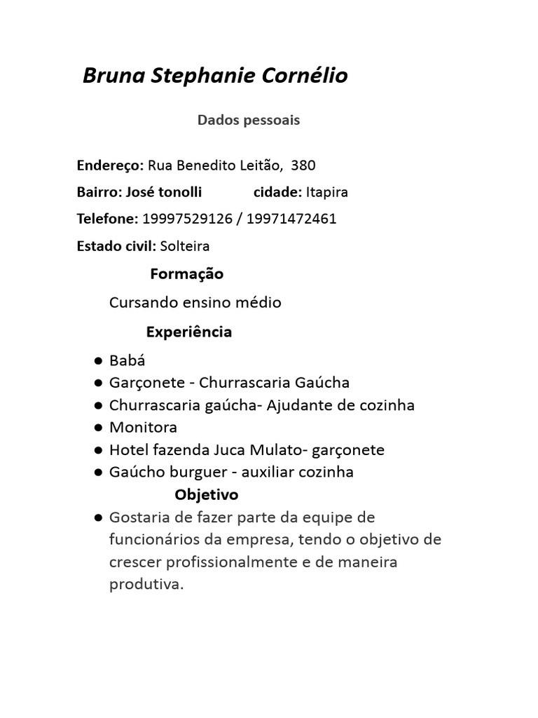 Bruna Stephanie Curriculo | PDF