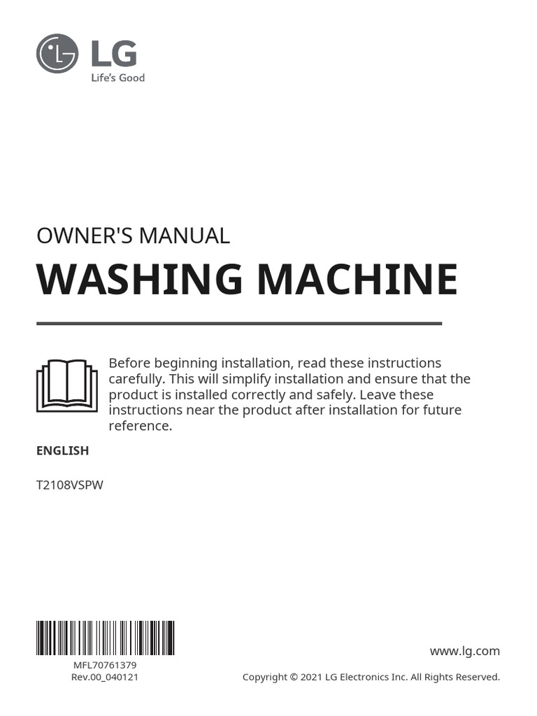 Washing Machine LG Manual | PDF | Ac Power Plugs And Sockets | Tap (Valve)