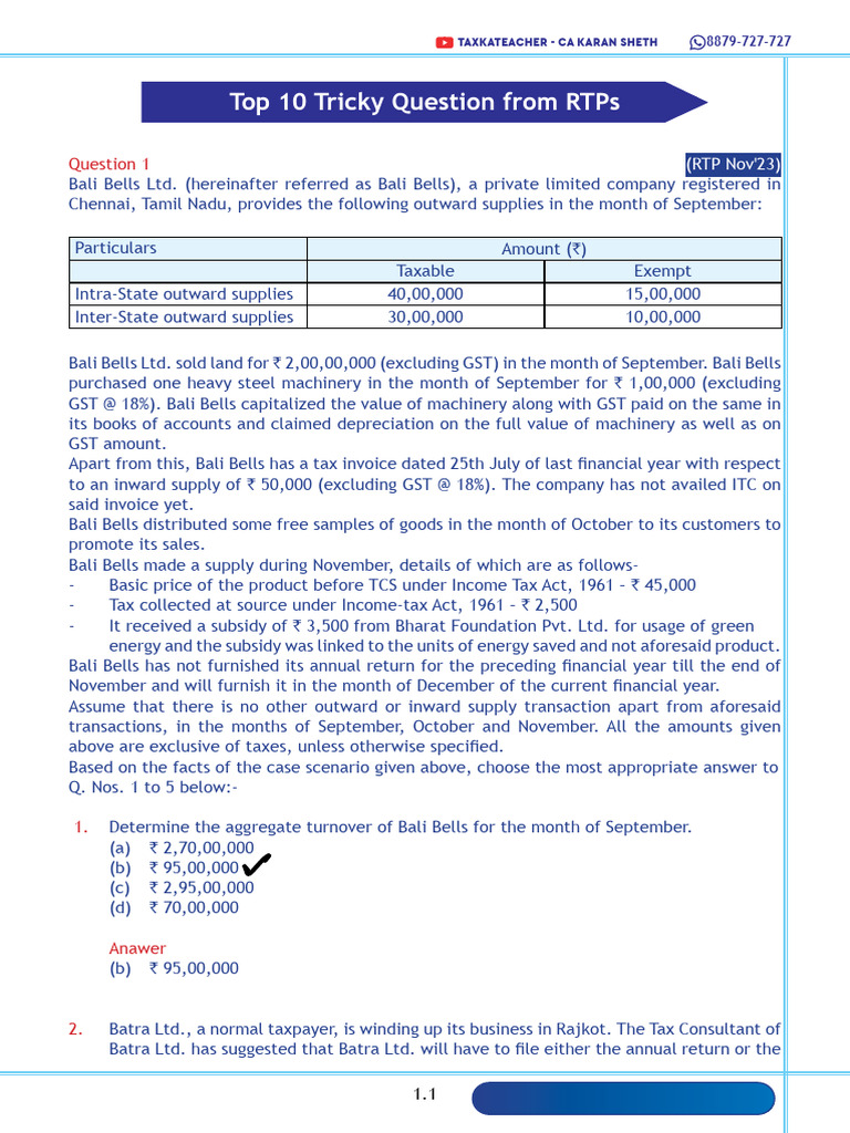 Top 10 Tricky Question from RTPs | PDF | Value Added Tax | Taxes
