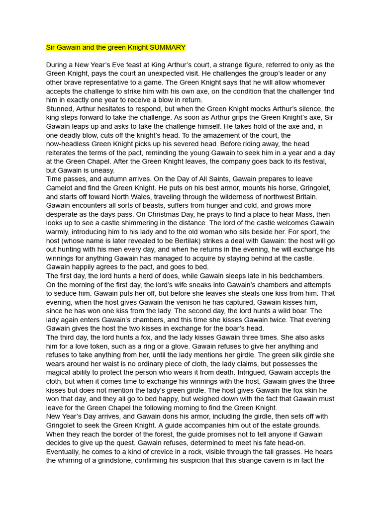 Summary of Sir Gawain and Beowulf | PDF | Green Knight | Beowulf