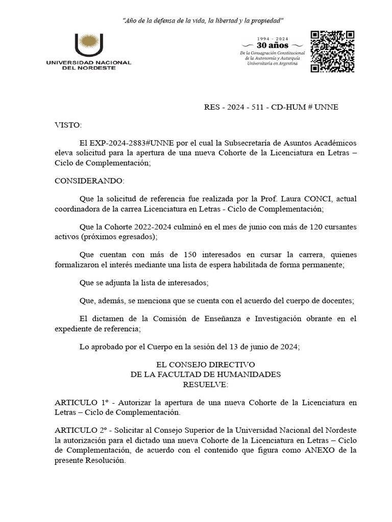 Res 511 - Lic en Letras - CL - 2024 | PDF | Lingüística | Semiótica