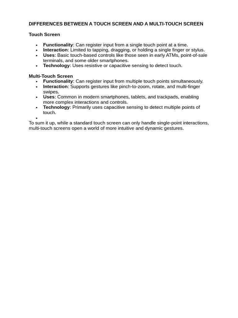 TOUCH SCREEN vs MULTI-TOUCH SCREEN | PDF