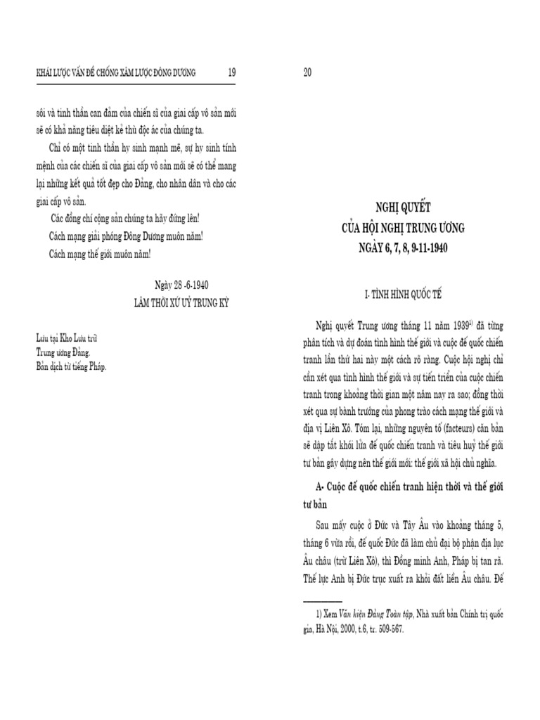 NGHÞ Quyõt Cña Héi NGHÞ Trung NG NG y 6, 7, 8, 9-11-1940: KH I L Îc Vên ®Ò Chèng X©M L Îc ® NG D ...