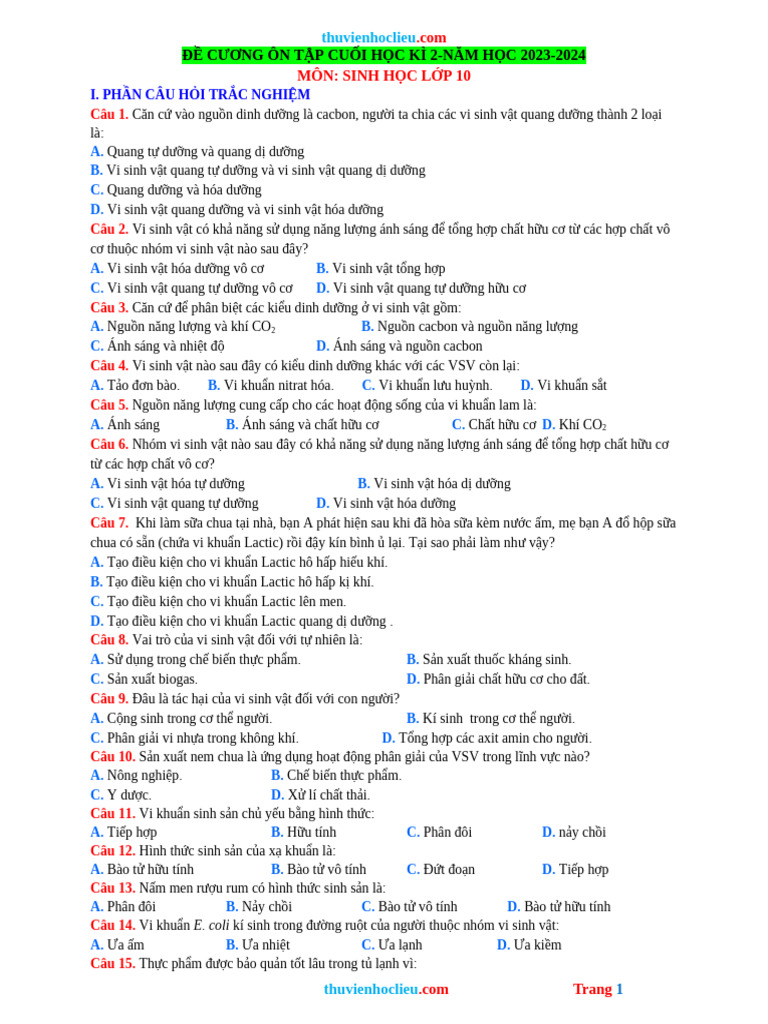 thuvienhoclieu.com-De-cuong-on-tap-HK-2-Sinh-10-CTST-23-24 | PDF