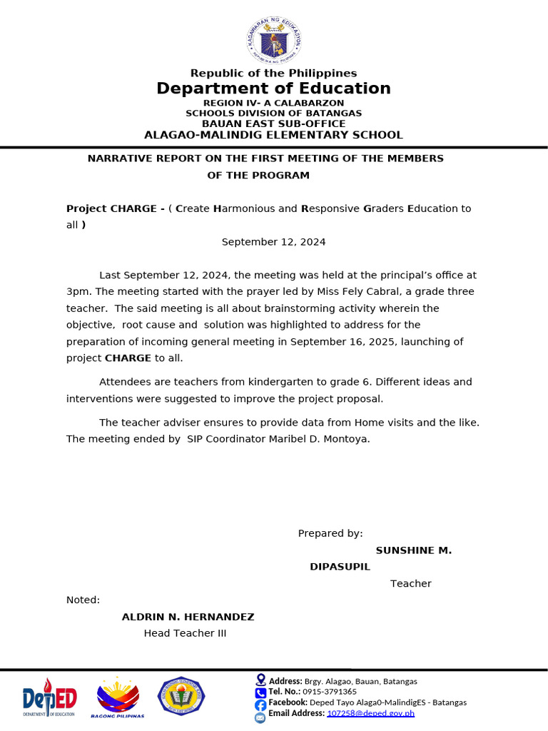 PROJECT-CHARGE-NARRATIVE-REPORT | PDF