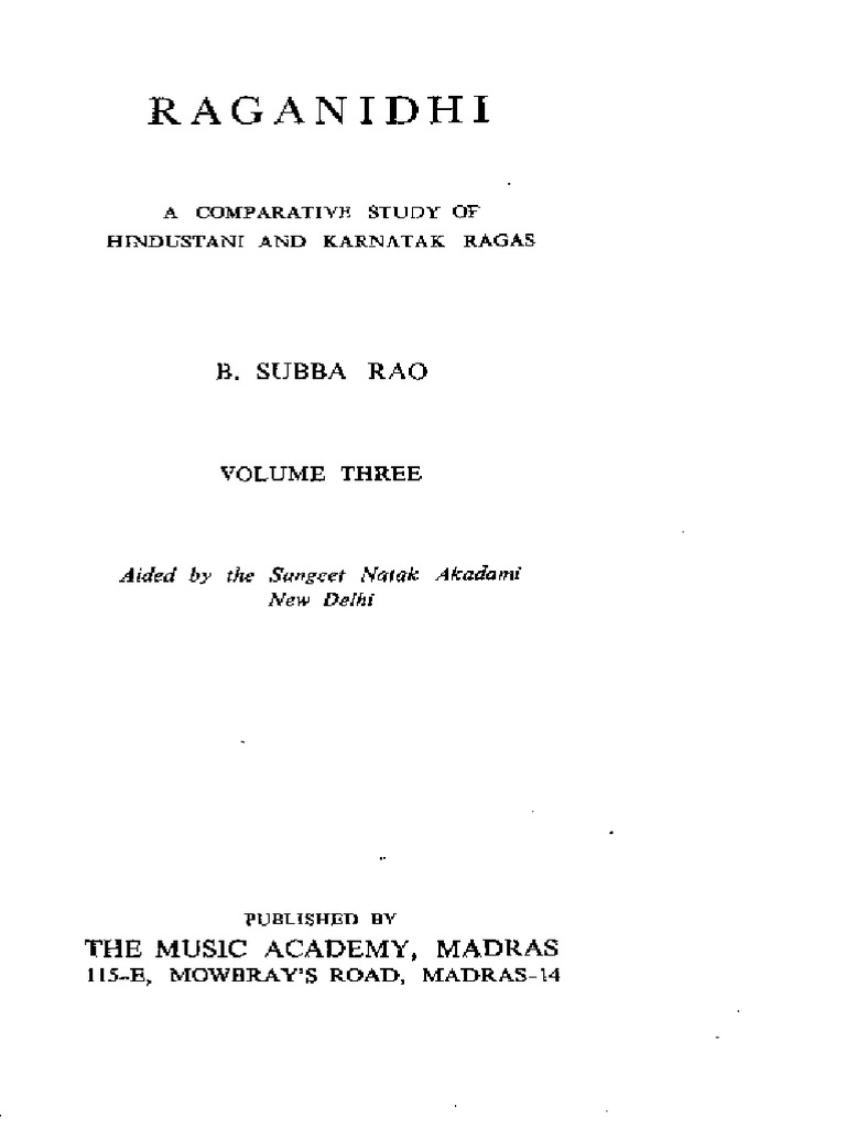 Raga Nidhi A Comparative Study of Hindustani & Karnatik Ragas Subba Rao B. Vol 3 | PDF